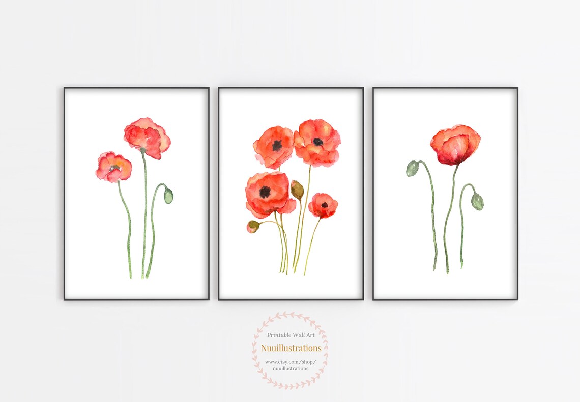 Poppy Flower Art Print Set Instant Download DIY Printable - Etsy