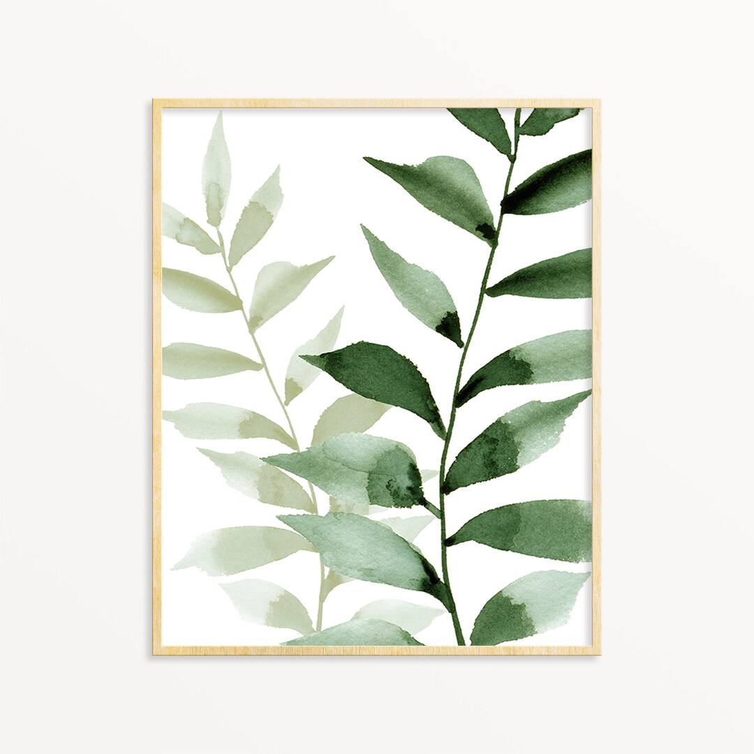 Green Leaf Print, Leaves Printable, Botanical Wall Art, Watercolor ...