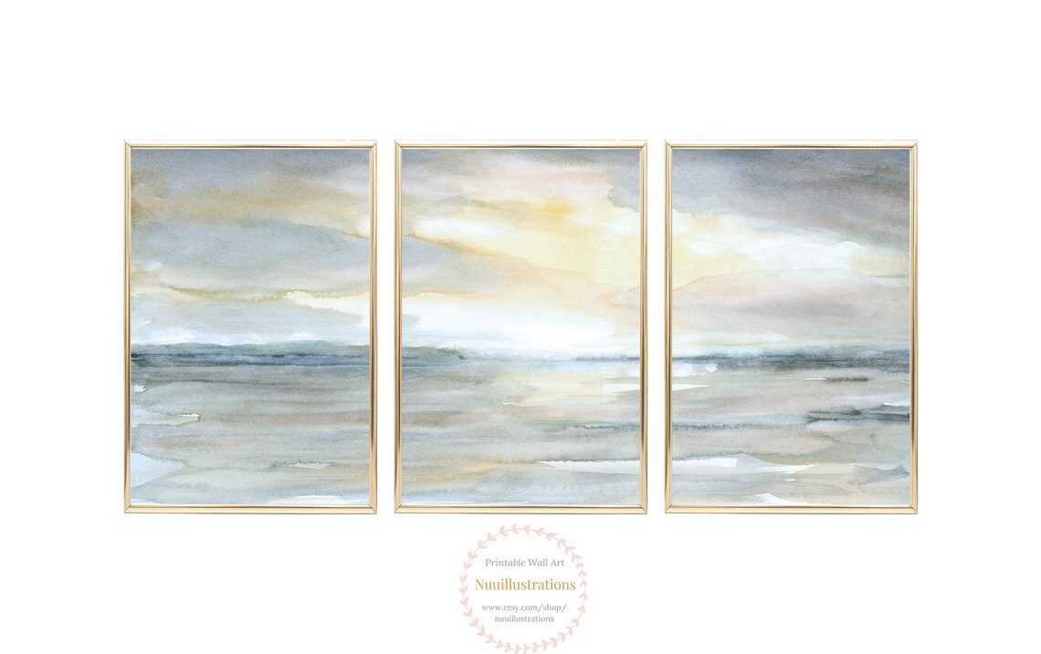 Soft Silver Sunset Landscape Printable Wall Art Abstract - Etsy