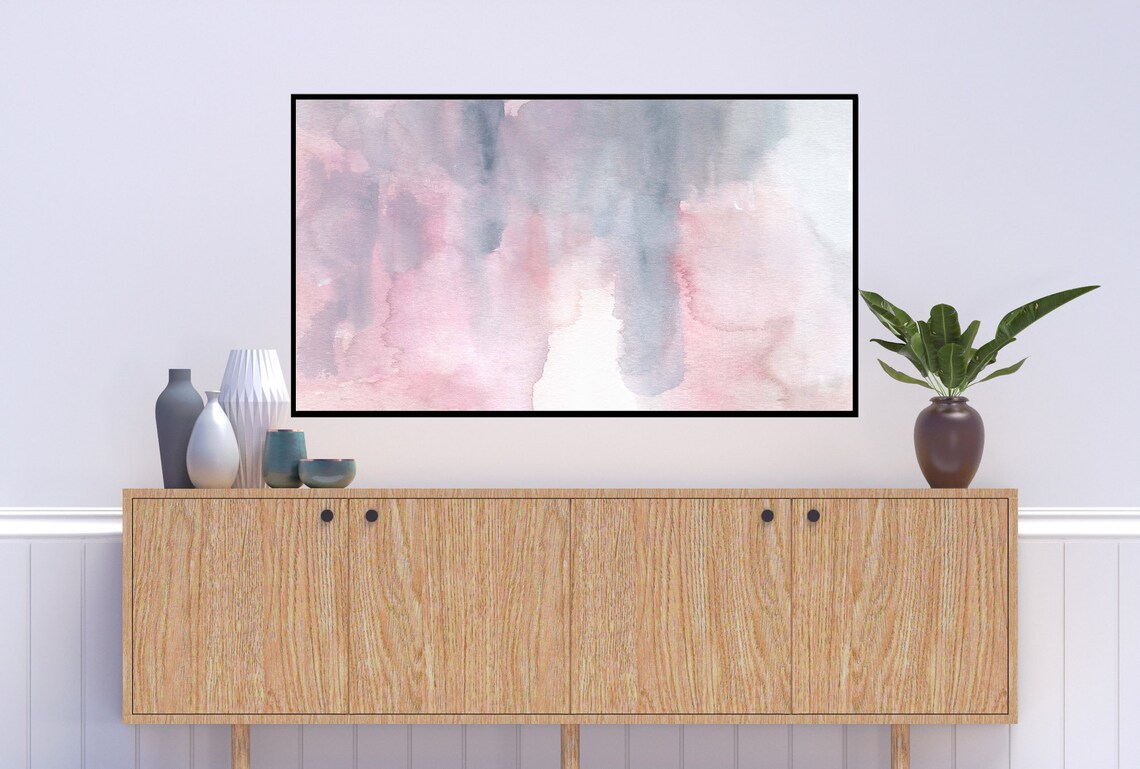 Frame TV Art Abstract Pink and Blue Watercolor Neutral Pastel | Etsy