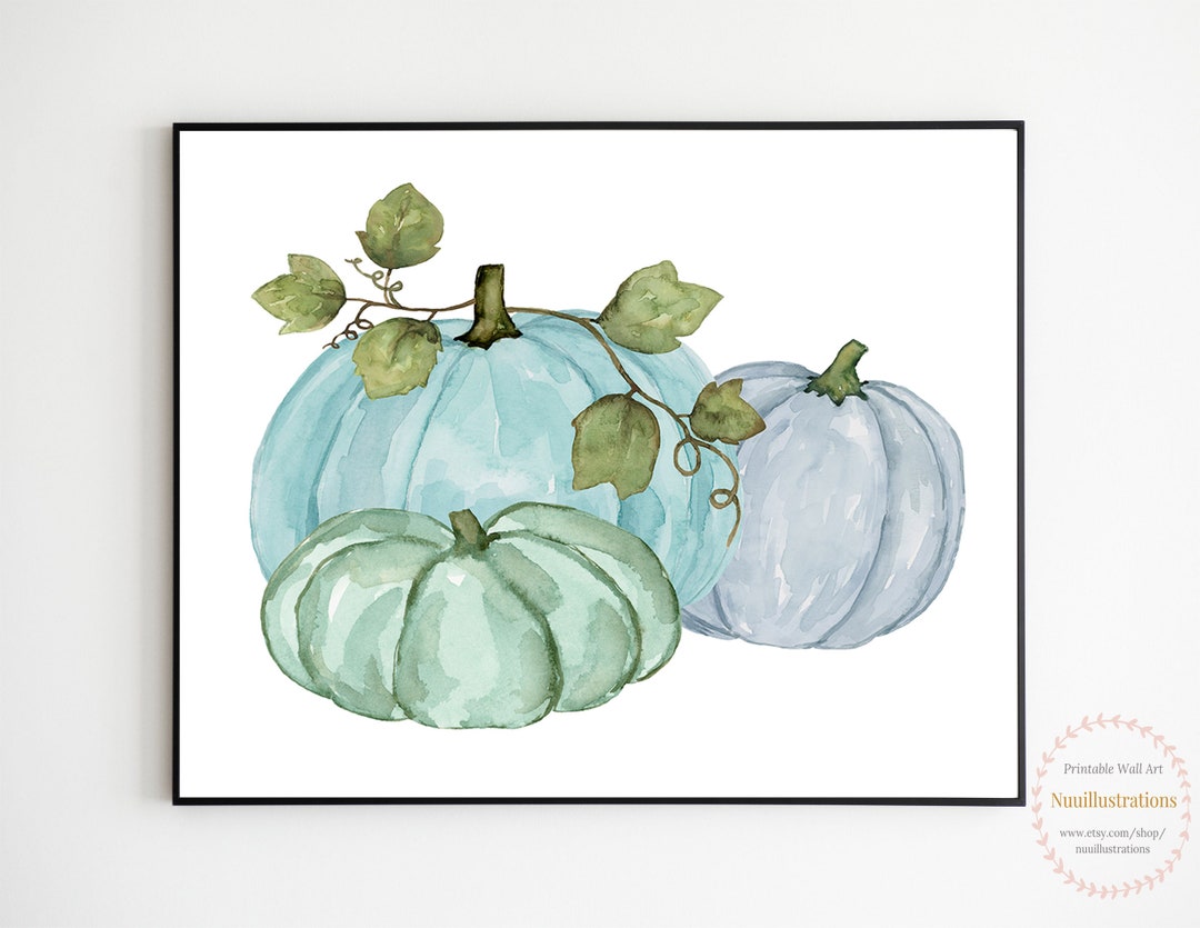 Green and Blue Pumpkin Printable Wall Art, Fall Autumn Thanksgiving ...