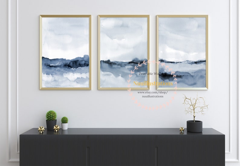 Blue Landscape Print Set of 3 Minimal Landscape Wall Art - Etsy