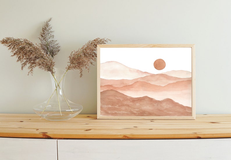 Boho Mountain Sun Landscape Print Digital Download DIY Poster - Etsy