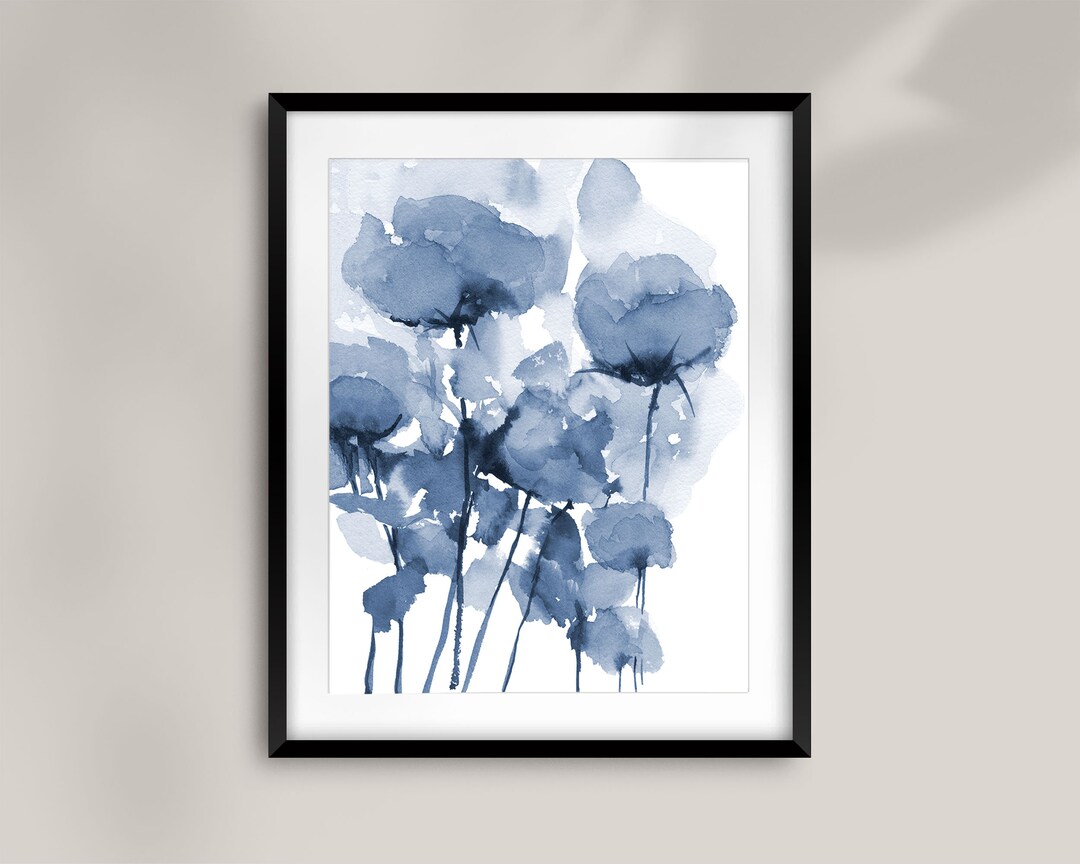Abstract Blue Flower Printable Wall Art Flower Print Floral Decor ...