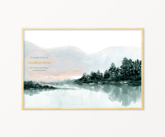 Landscape Printable Wall Art Peaceful Scene Hill Tree Lake - Etsy