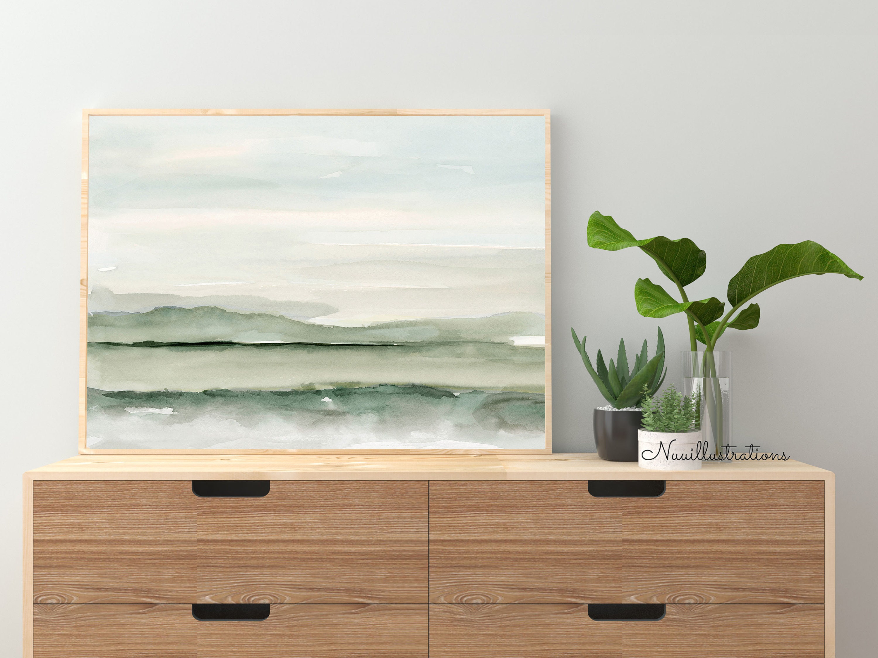 Green Abstract Landscape Printable Wall Art Minimal Art - Etsy
