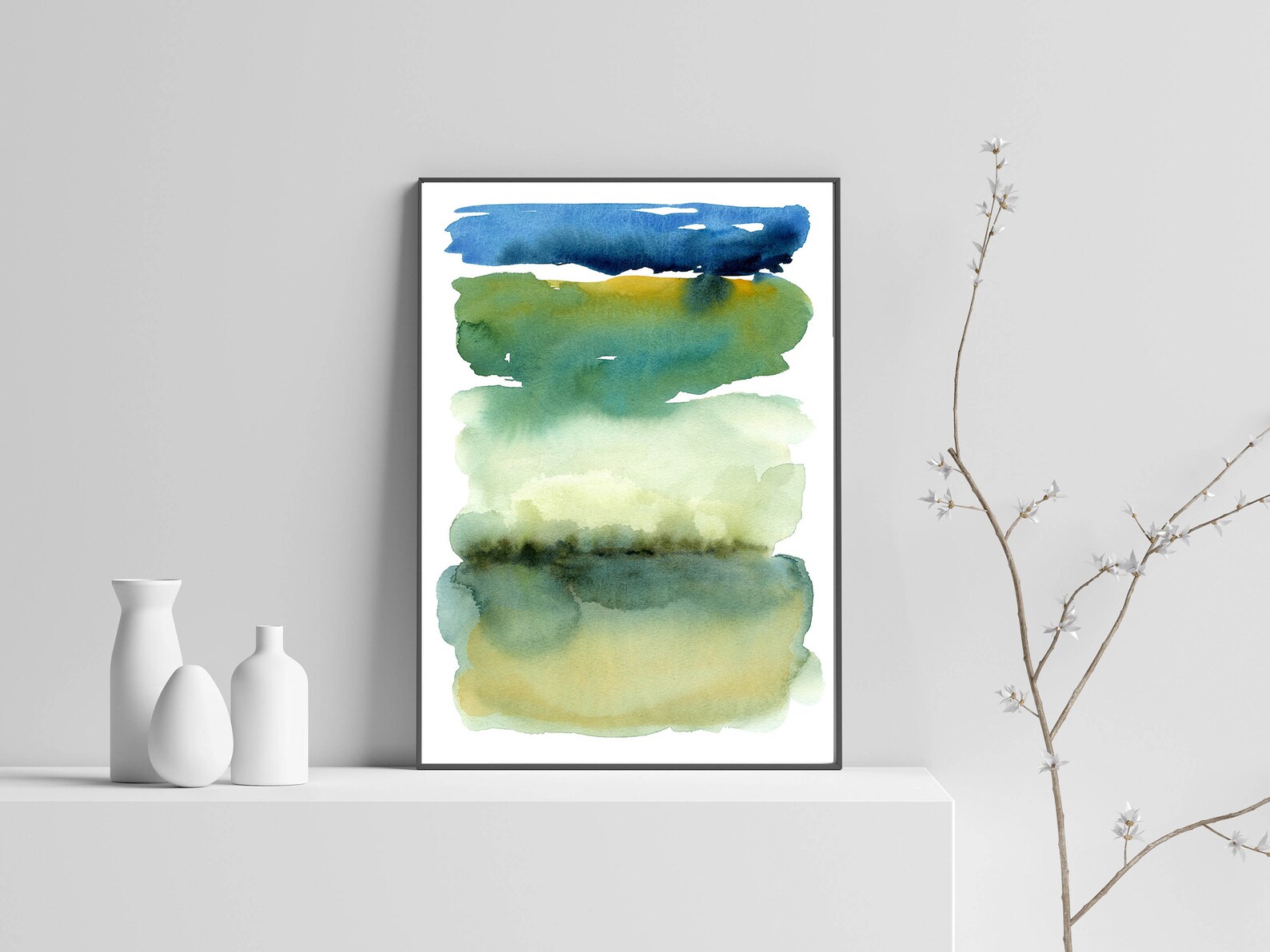 Abstract Watercolor Print Blue Green Stripes Printable Wall - Etsy