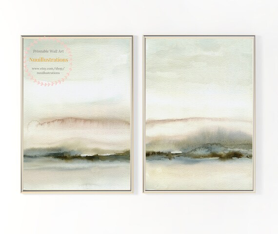 Neutral Abstract Landscape Print Watercolor Printable Wall Art | Etsy