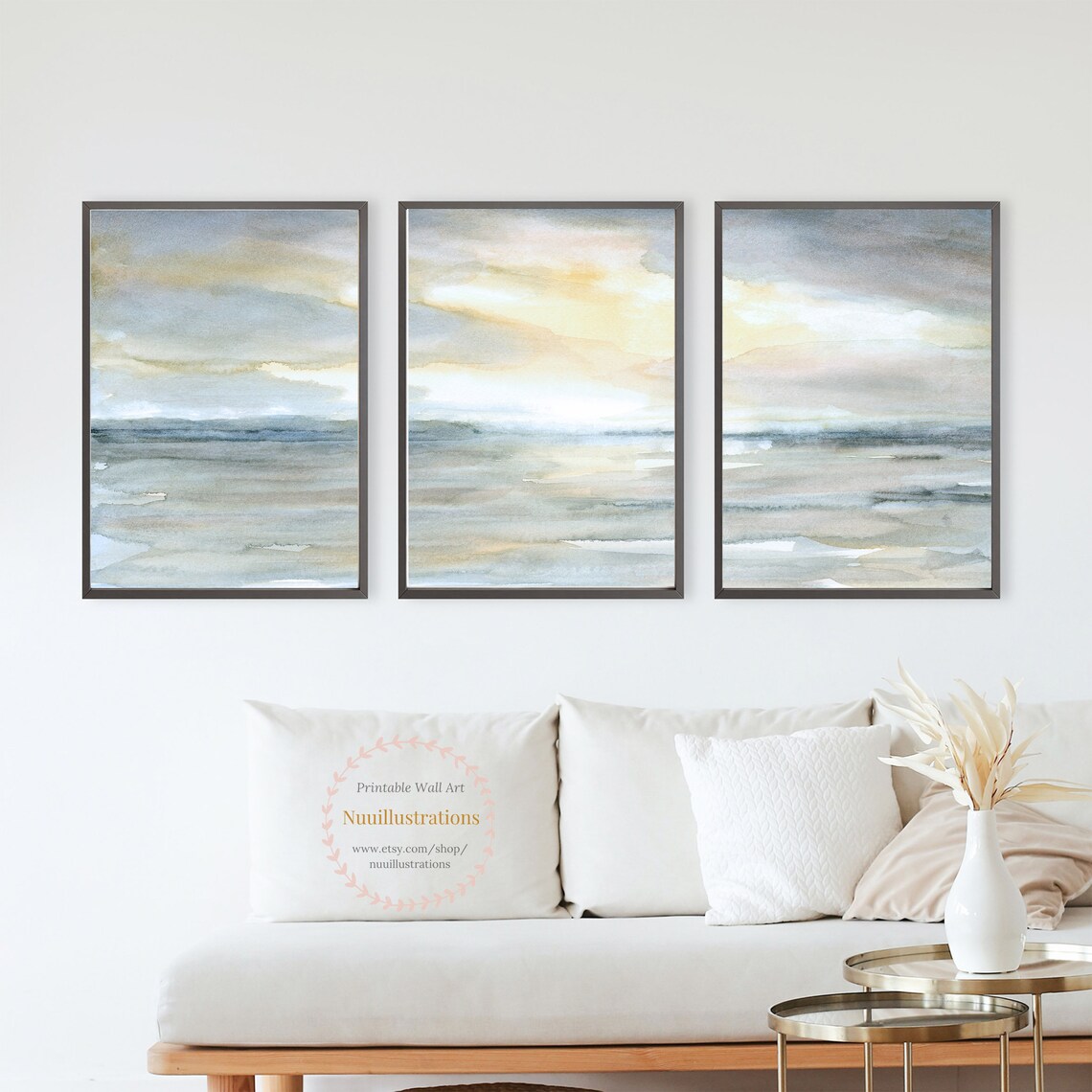 Soft Silver Sunset Landscape Printable Wall Art Abstract | Etsy