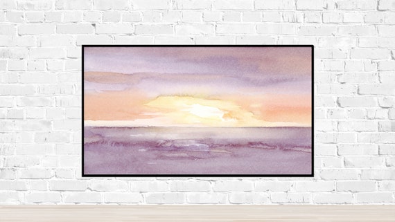 Art & Collectibles 3 Samsung Frame TV Art Watercolor Sunset Beach Ocean ...
