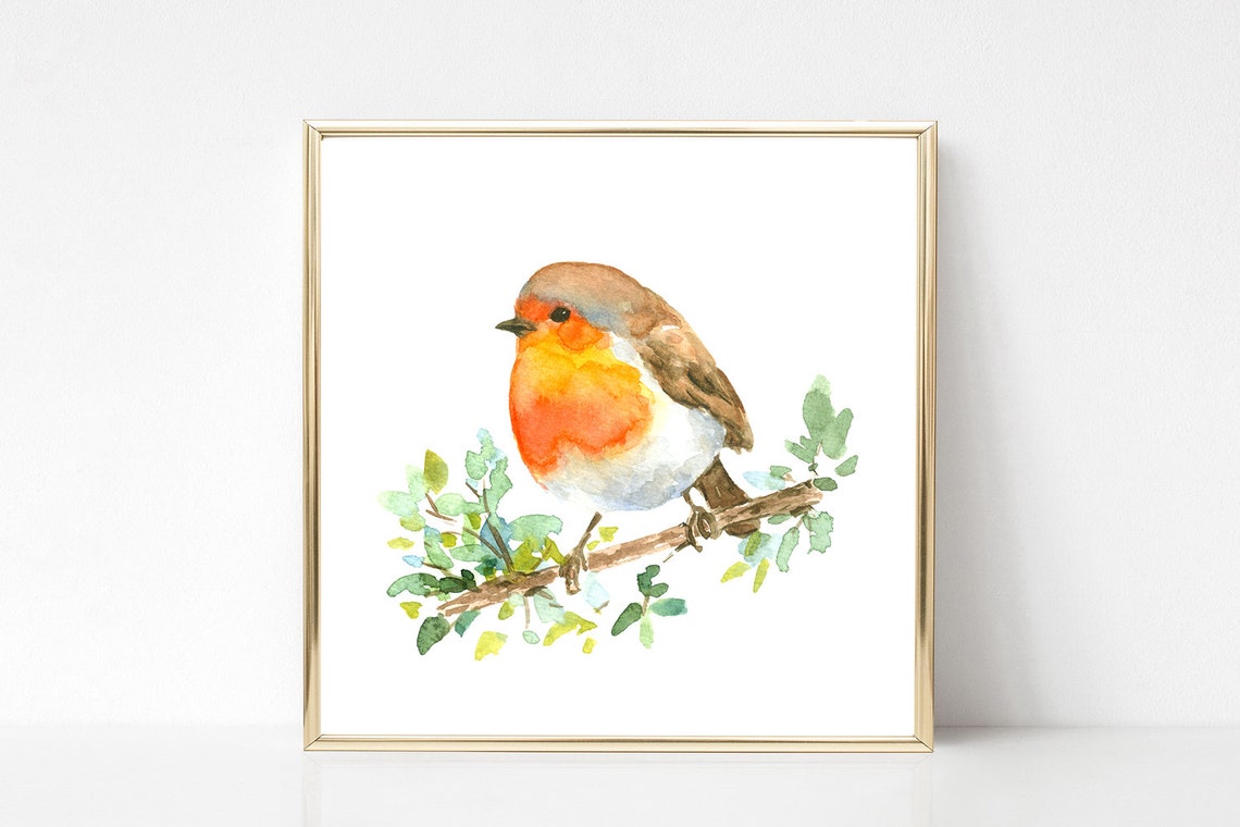 Robin Bird Art Print Instant Download Winter Small Bird DIY - Etsy