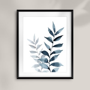 Leaf Print Blue Leaves Printable Wall Art Watercolor Leaves ...