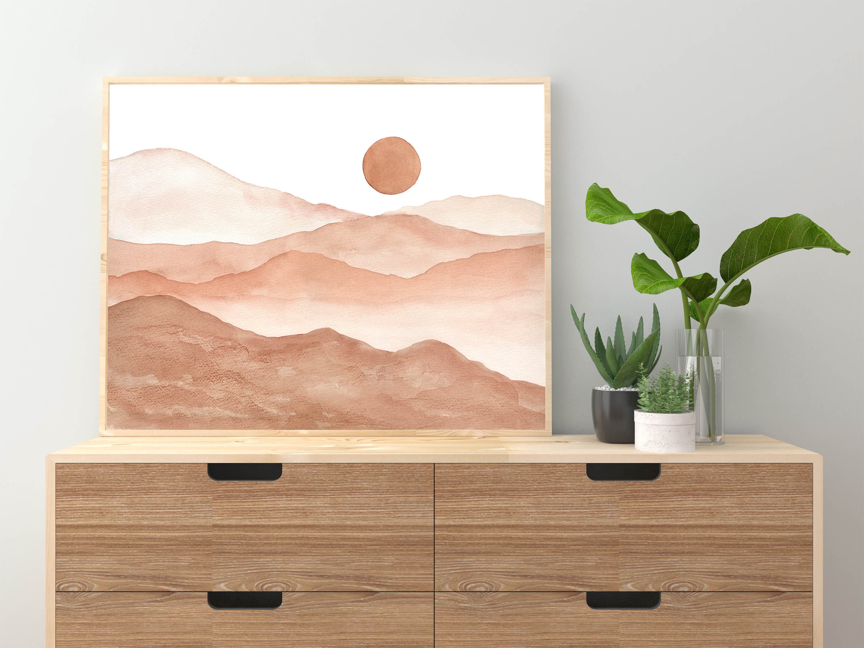 Boho Mountain Sun Landscape Print Digital Download DIY Poster - Etsy