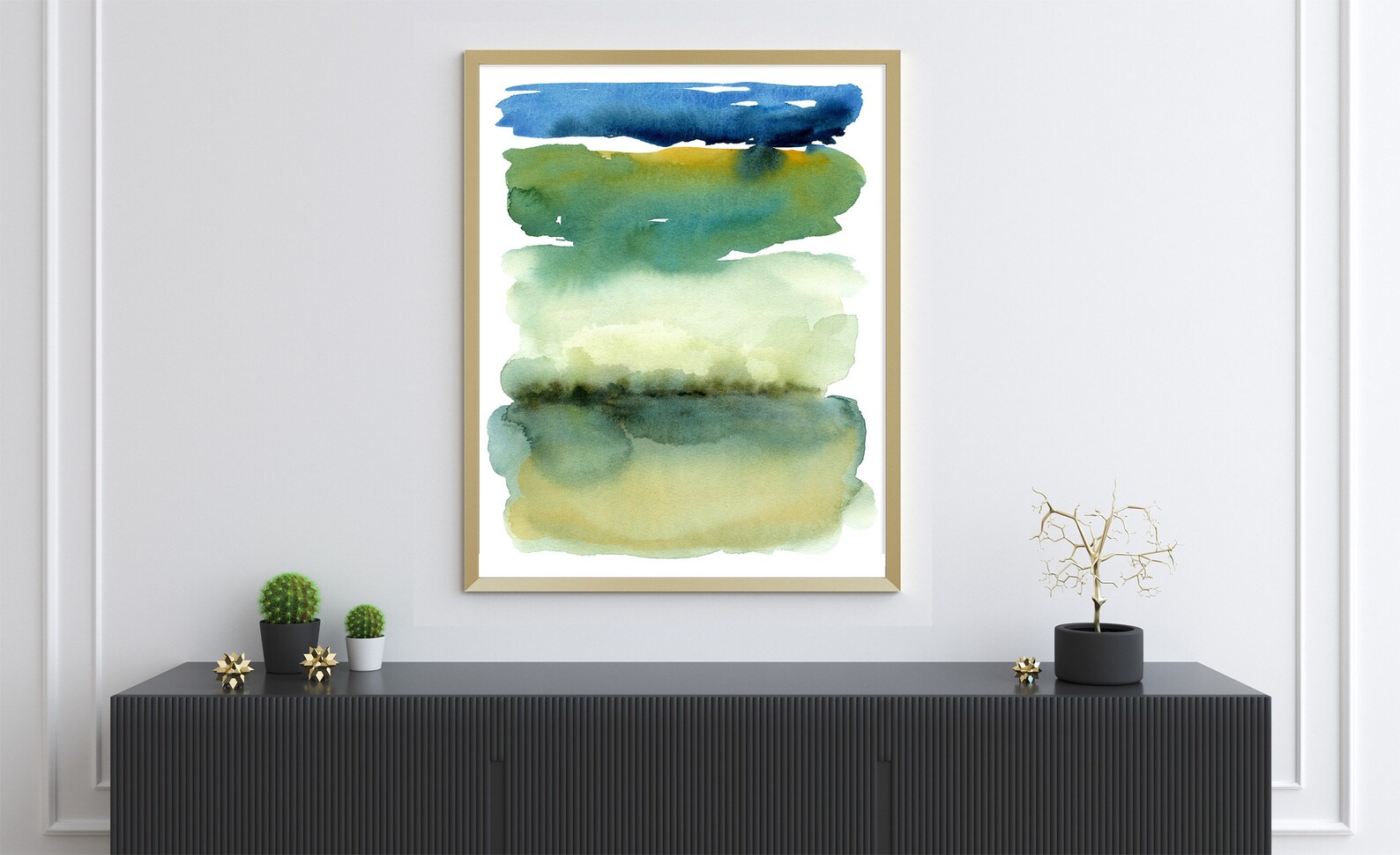 Abstract Watercolor Print Blue Green Stripes Printable Wall - Etsy