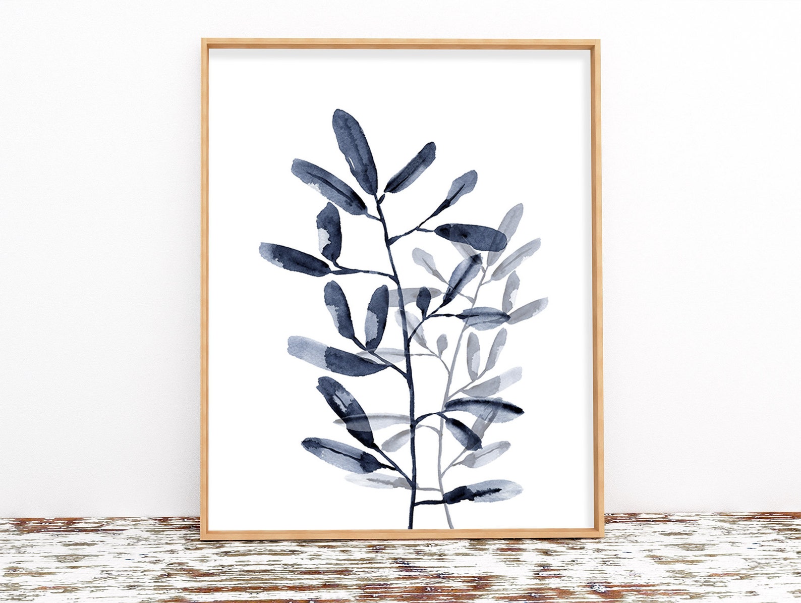 Leaf Print Blue Leaves Printable Wall Art Watercolor Leaves - Etsy