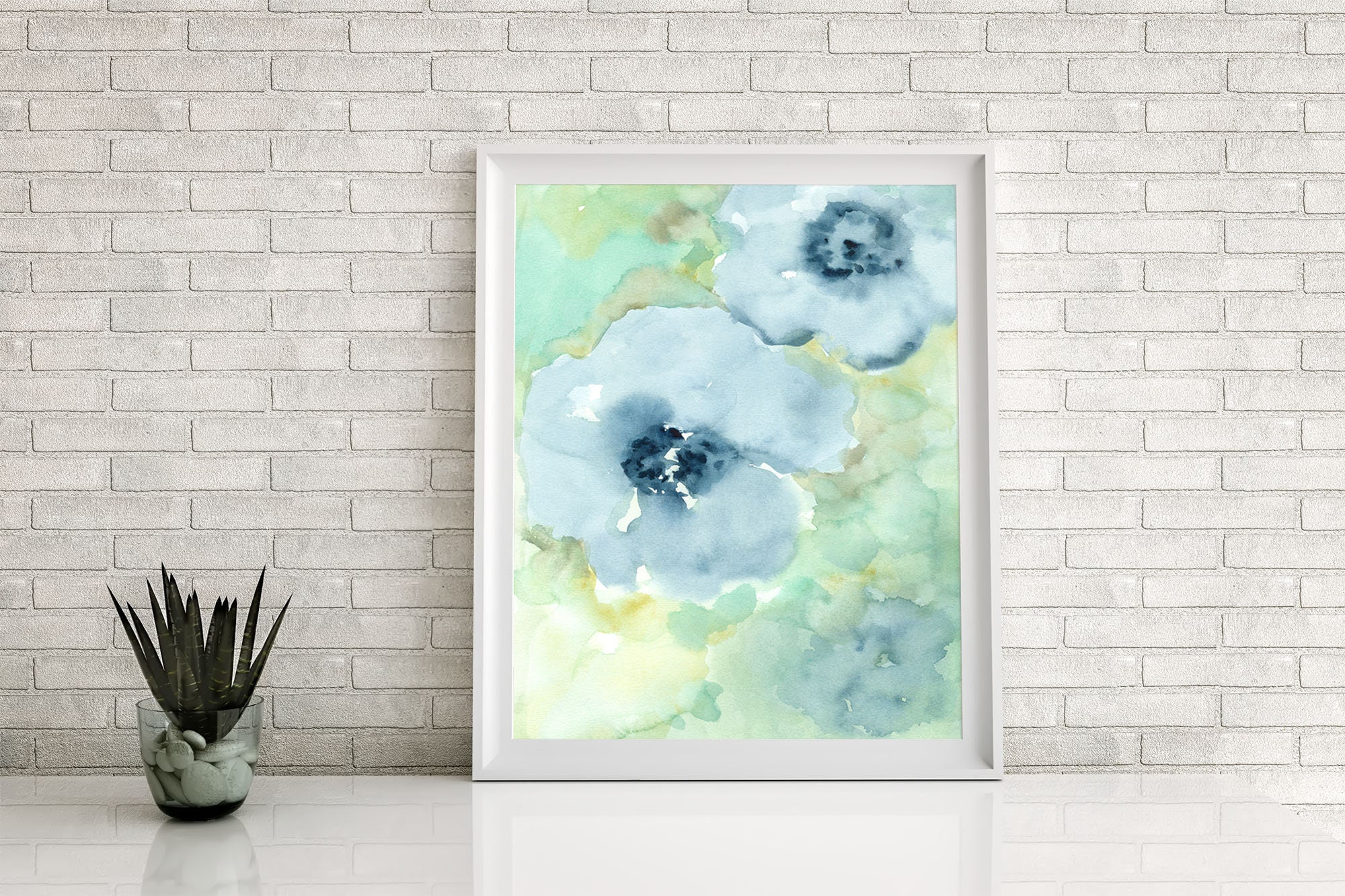 Blue Abstract Flower Watercolor Printable Wall Art Instant | Etsy