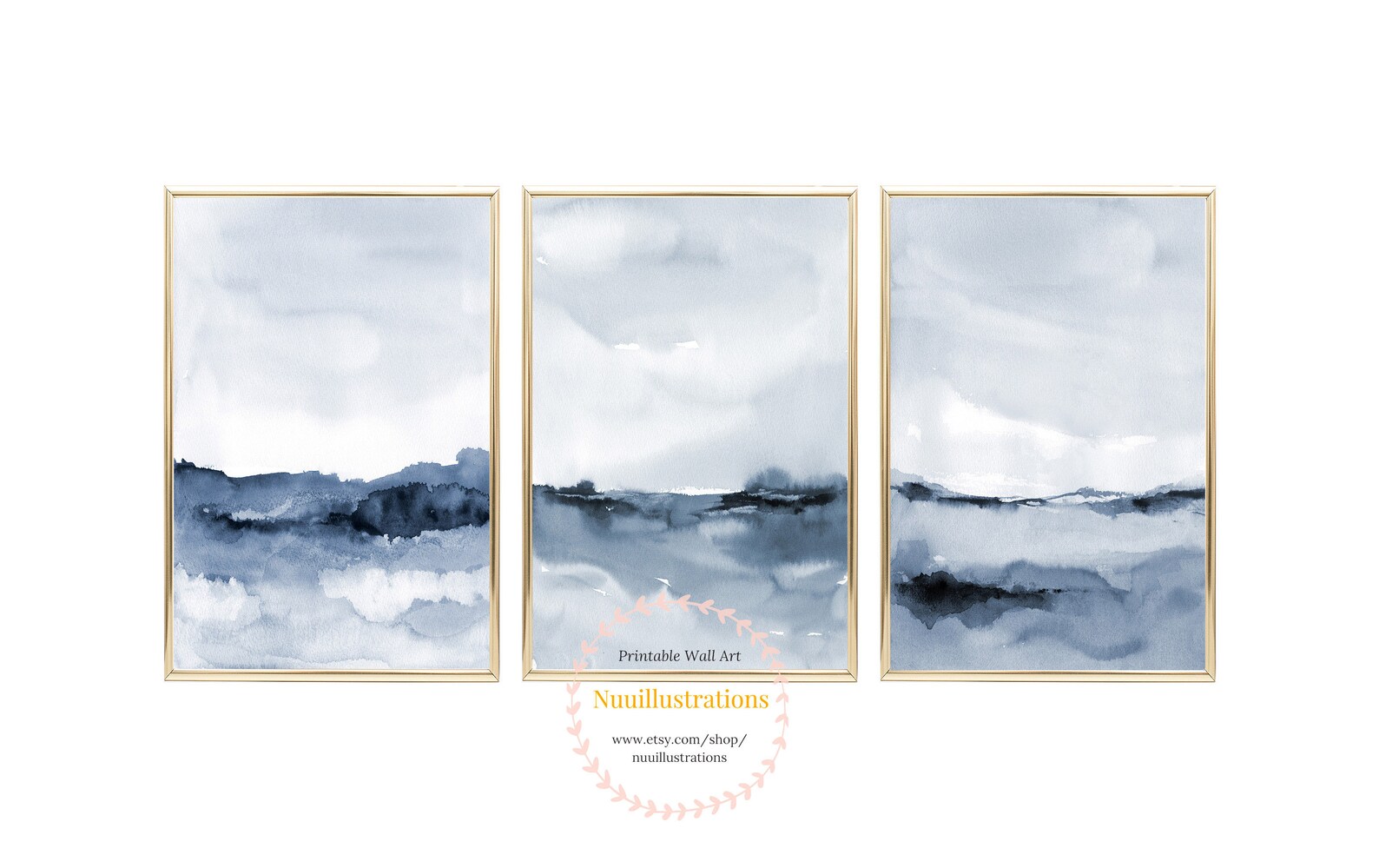 Blue Landscape Print Set of 3 Minimal Landscape Wall Art - Etsy