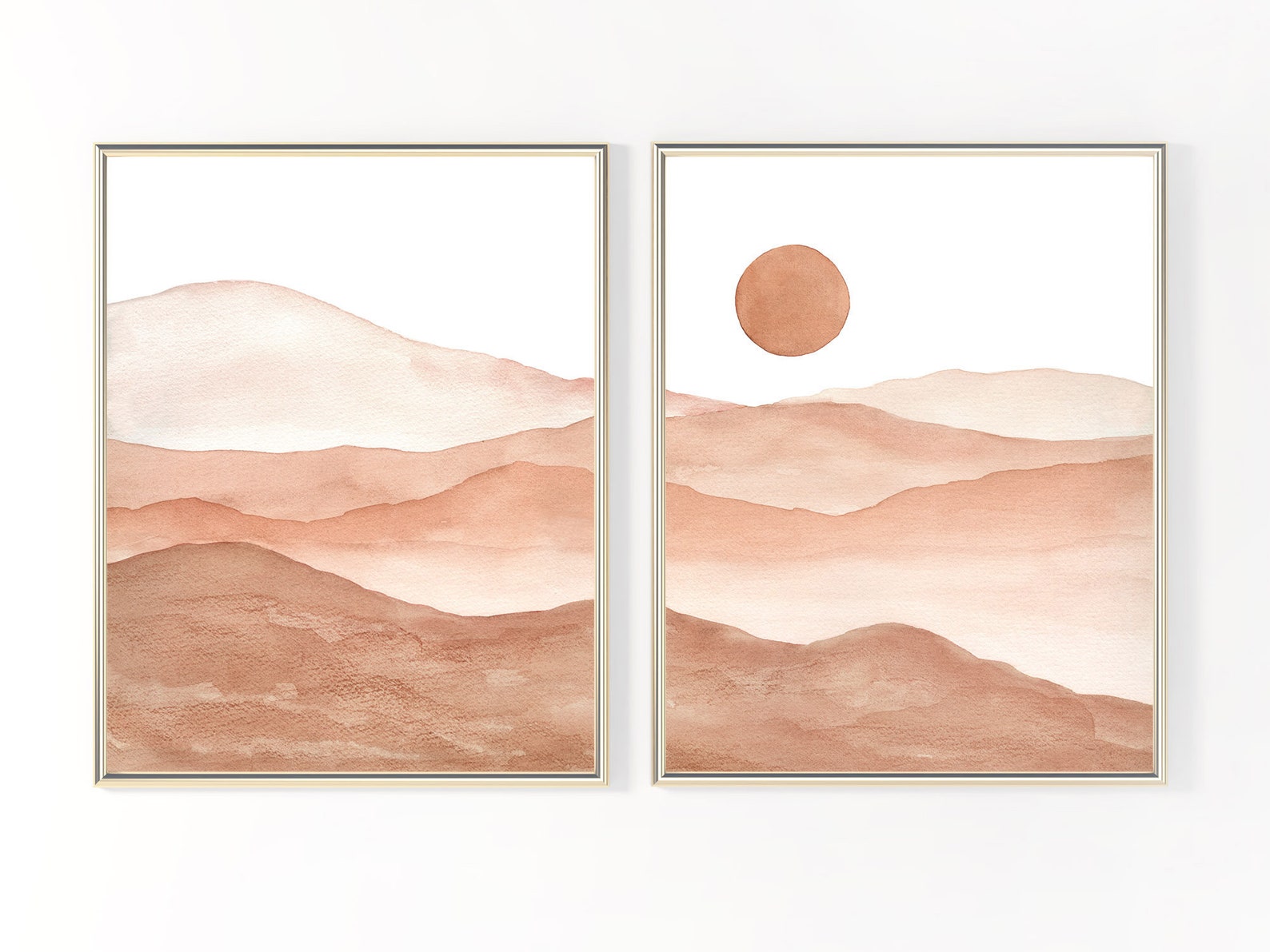 Boho Mountain Sun Landscape Print Set of 2 Digital Download | Etsy