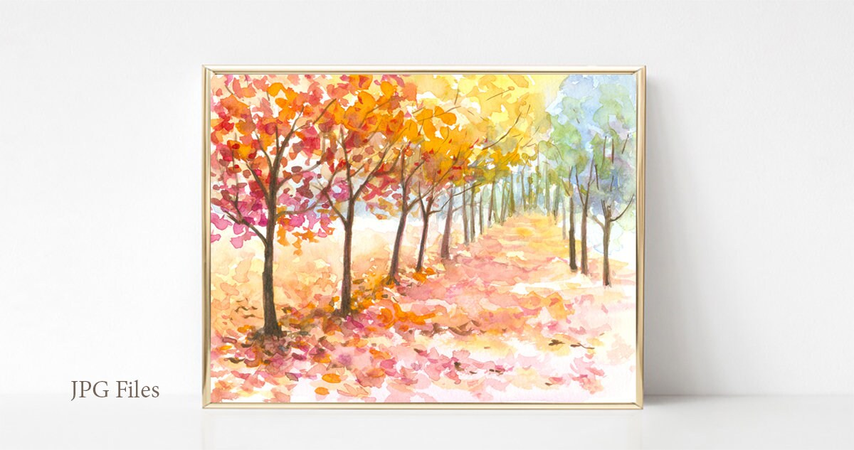 Tree Landscape Print Instant Download Fall Autumn Forest Wood | Etsy