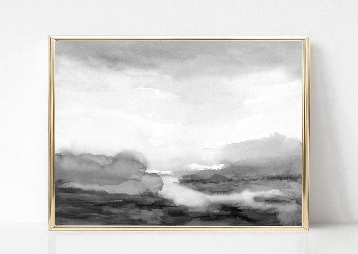 Abstract Landscape Watercolor Print Set of 4 Printable Black - Etsy