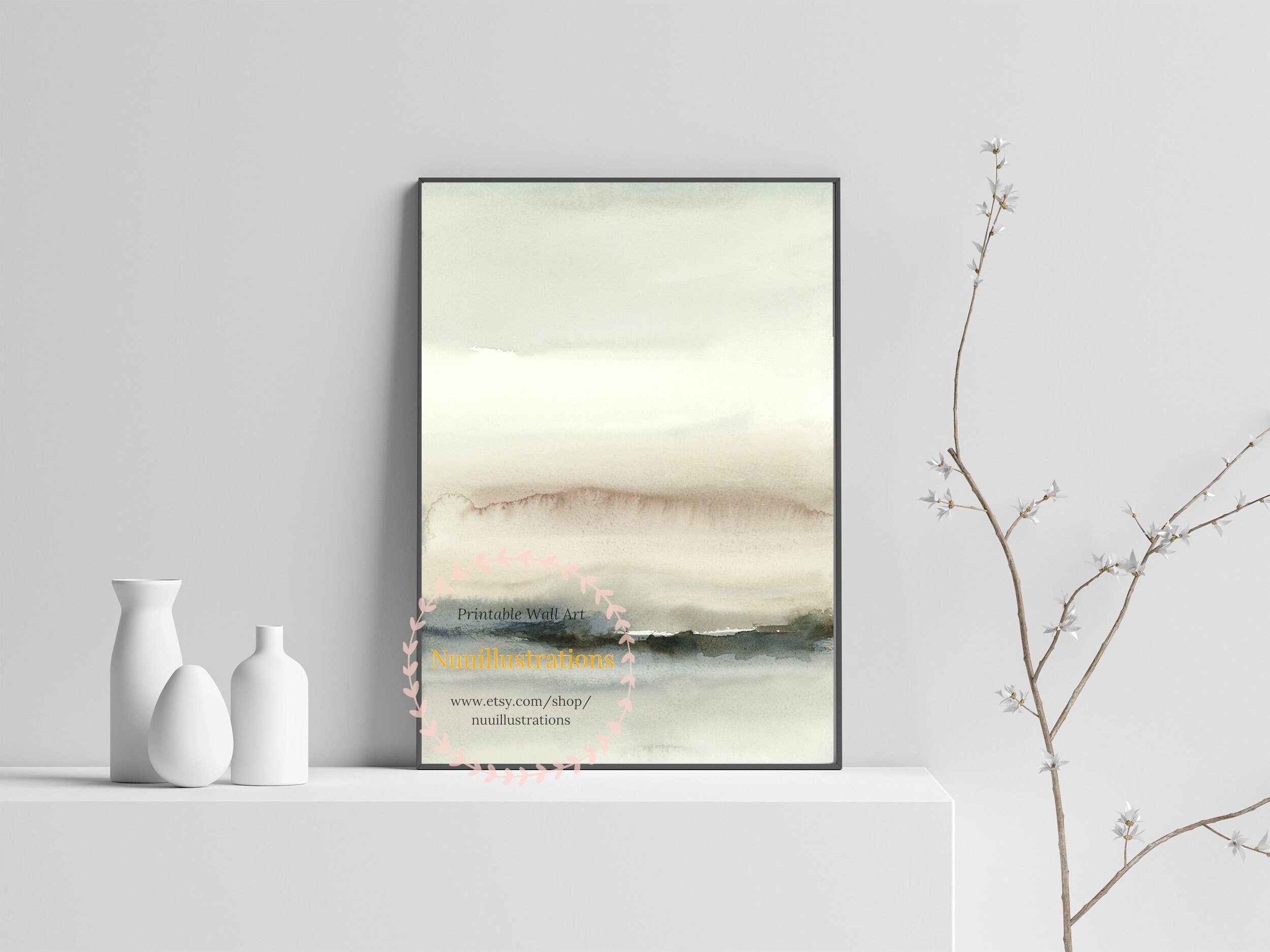 Neutral Abstract Landscape Print Watercolor Printable Wall Art - Etsy