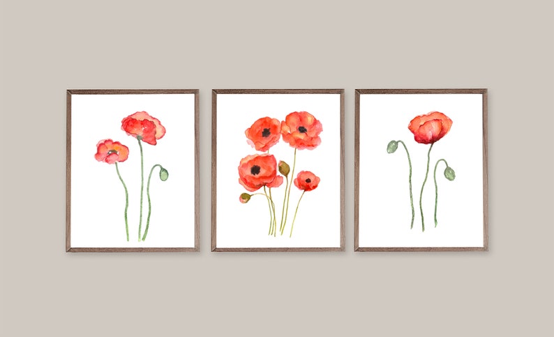 Poppy Flower Art Print Set Instant Download DIY Printable | Etsy