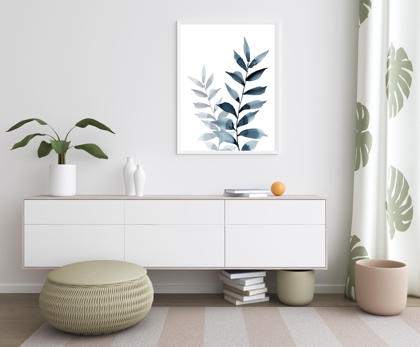 Leaf Print Blue Leaves Printable Wall Art Watercolor Leaves - Etsy