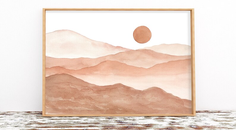 Boho Mountain Sun Landscape Print Digital Download DIY Poster - Etsy