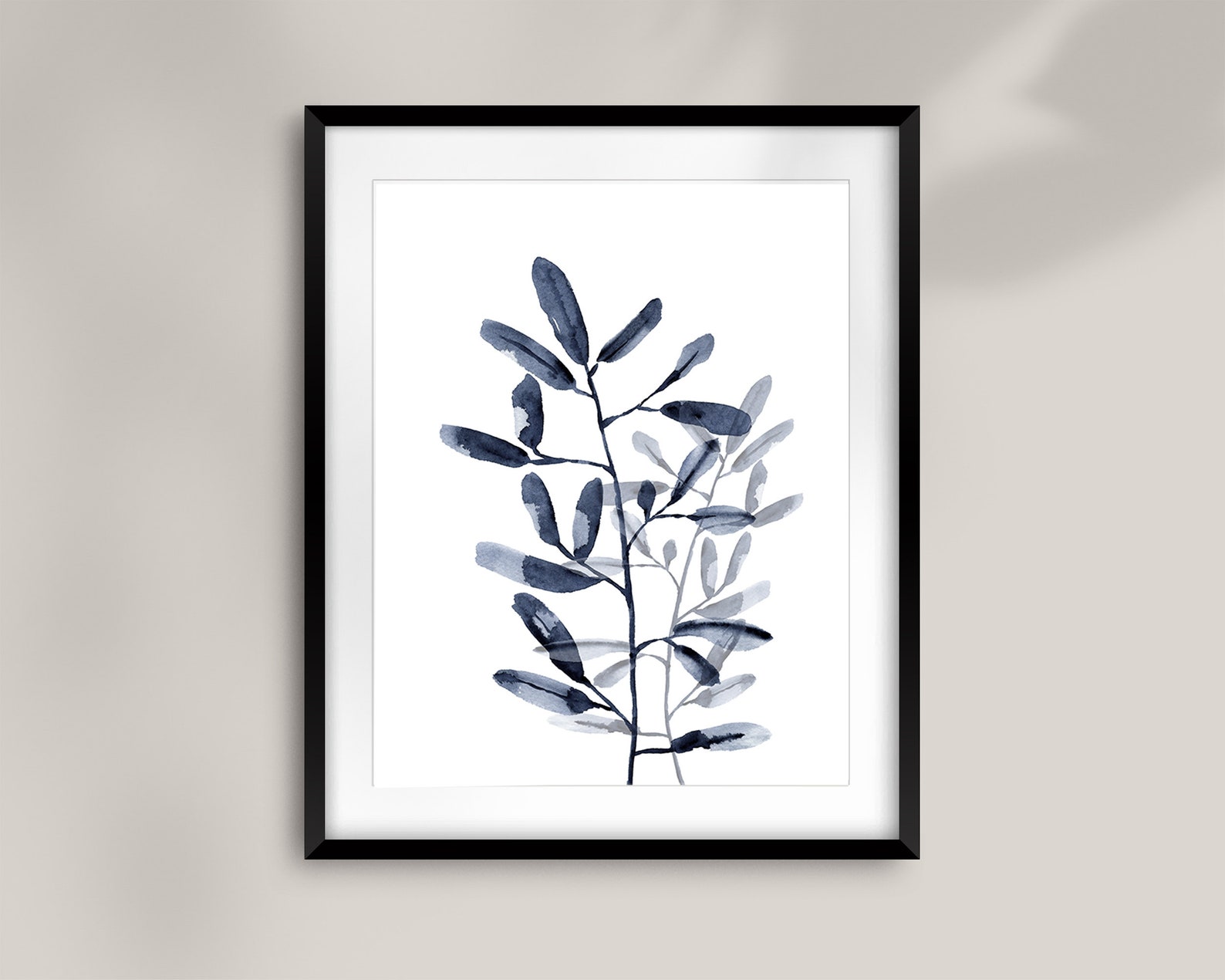Leaf Print Blue Leaves Printable Wall Art Watercolor Leaves | Etsy