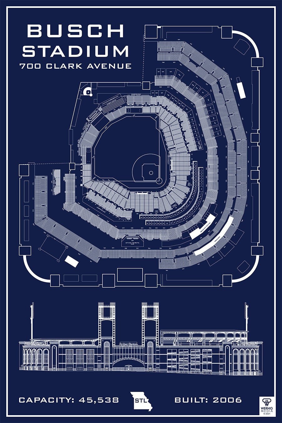 Busch Stadium III Seating Chart and Elevation Print - Circa 2020 (20 ...