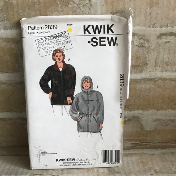 Plus Size Fleece Jacket Sewing Pattern. Kwik Sew 2839. 2 - Etsy Australia