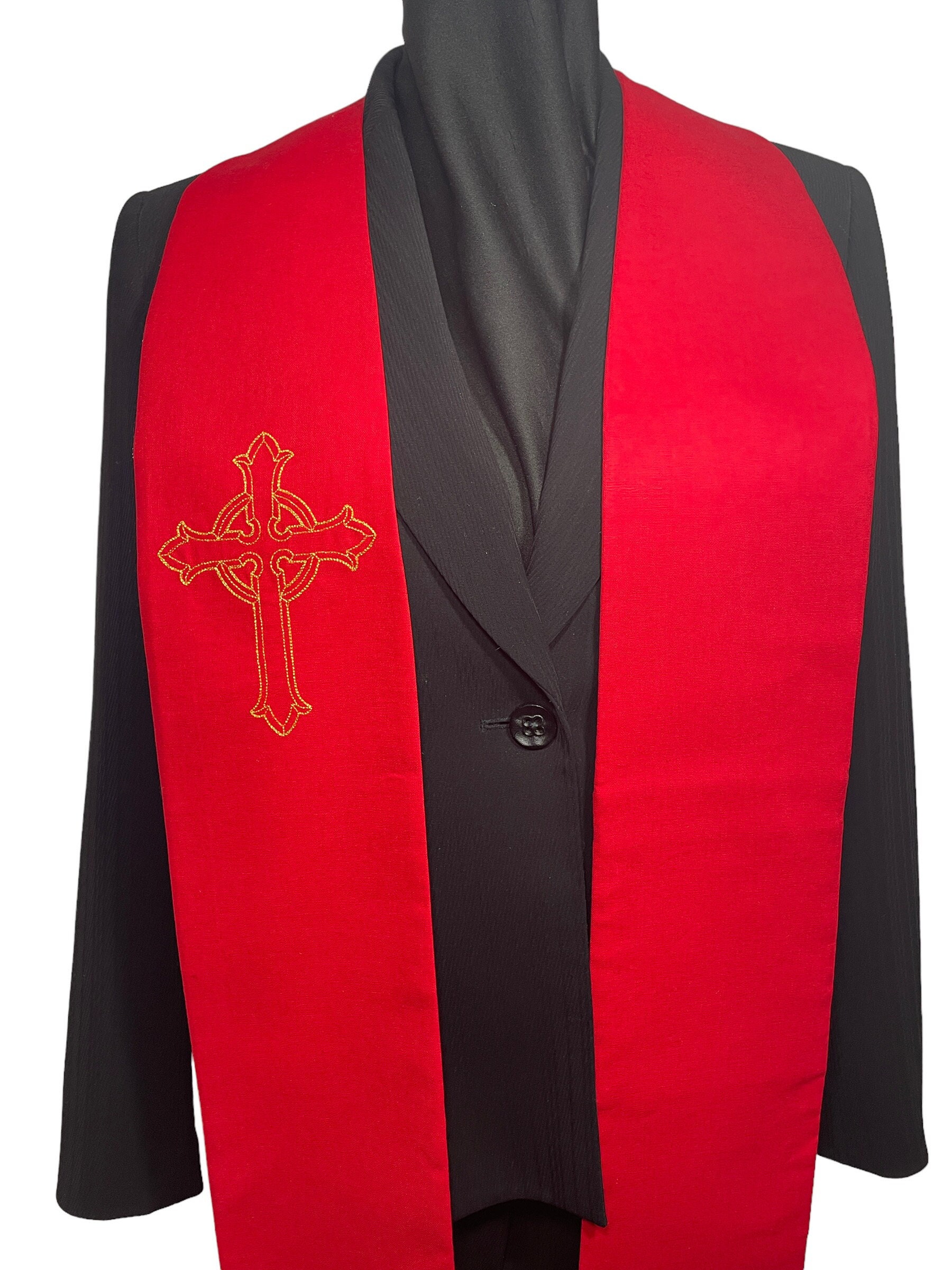 Red Clergy Stole With Gold Cross (regular Length) - Etsy