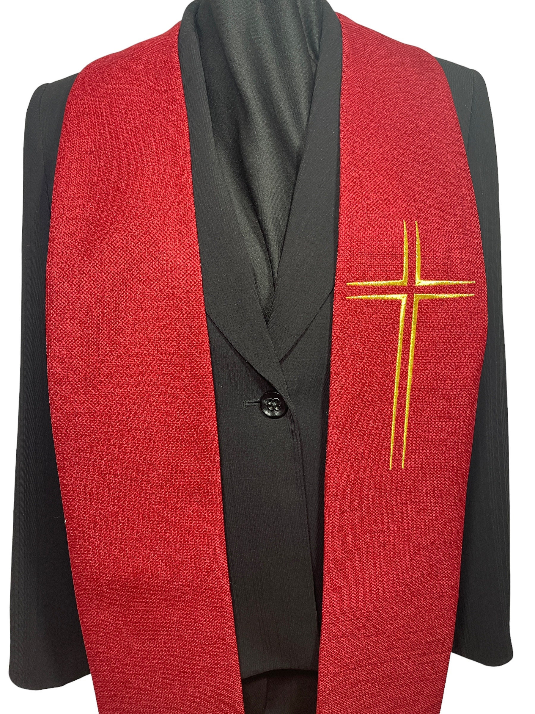 Deep Red Woven Fabric Clergy Stole With Gold Cross. - Etsy