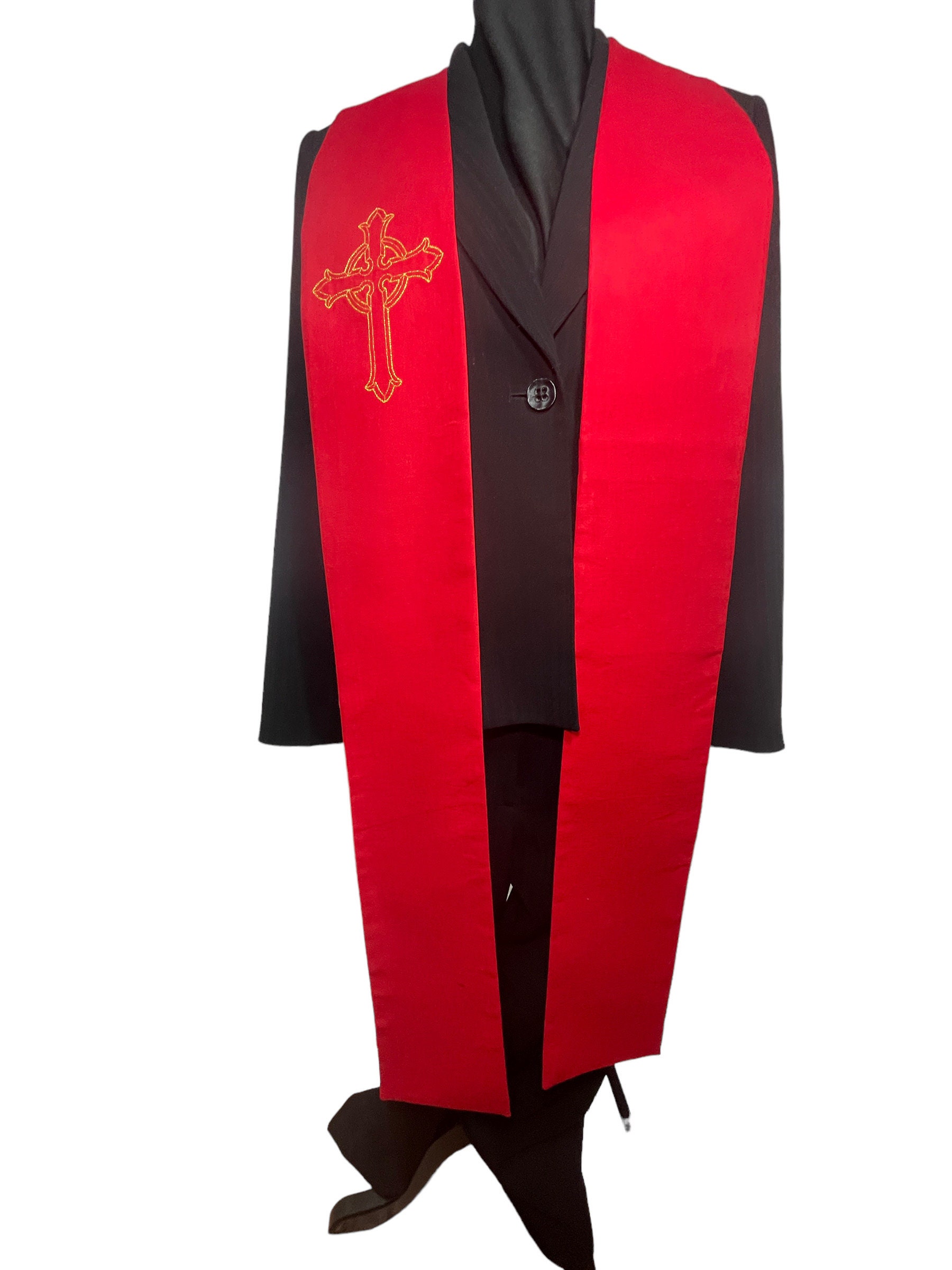 Red Clergy Stole With Gold Cross - Etsy