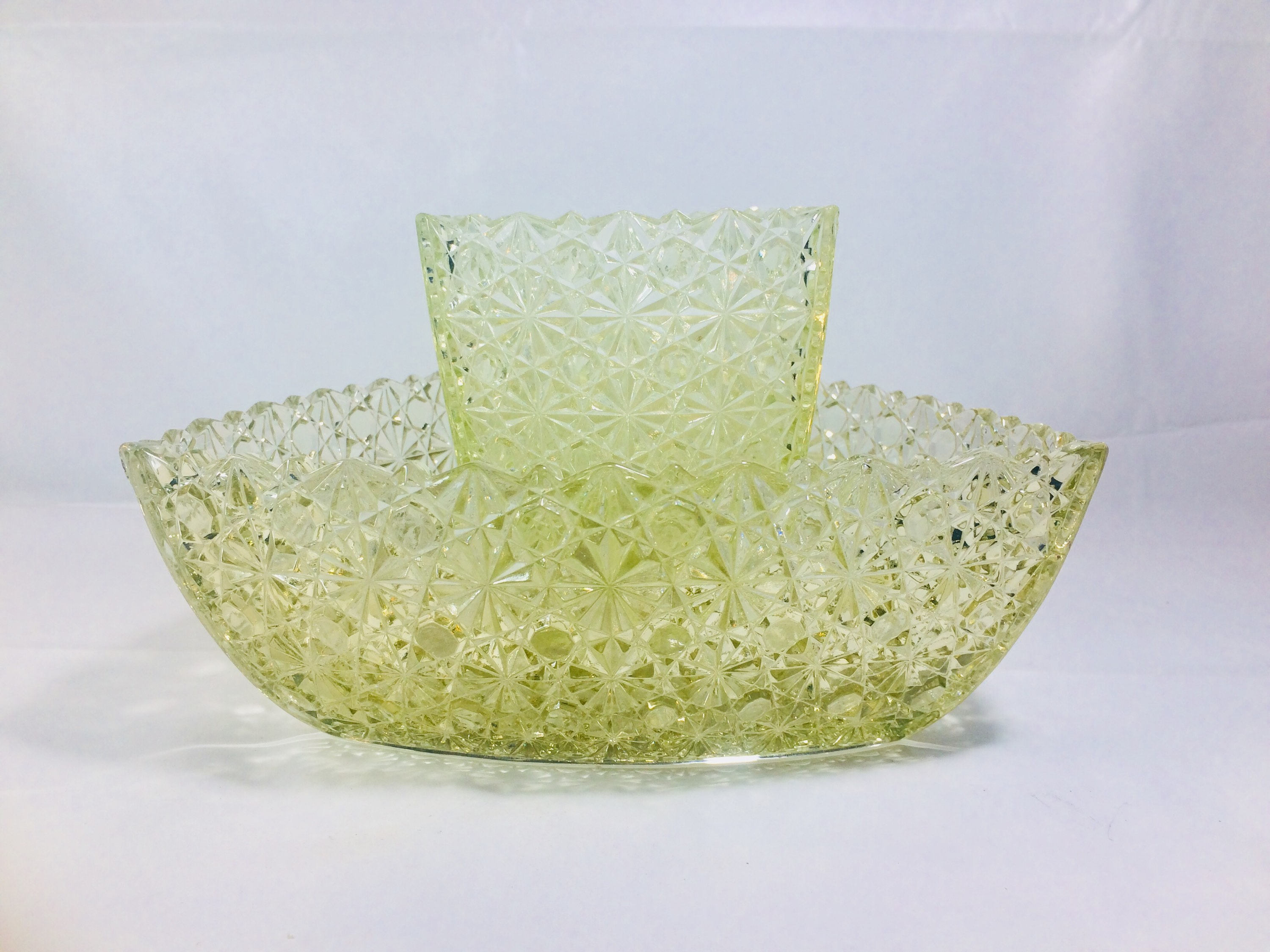 Vaseline Glass Dish, Pair of Two. Three Sided Dish. Triangle Dish ...