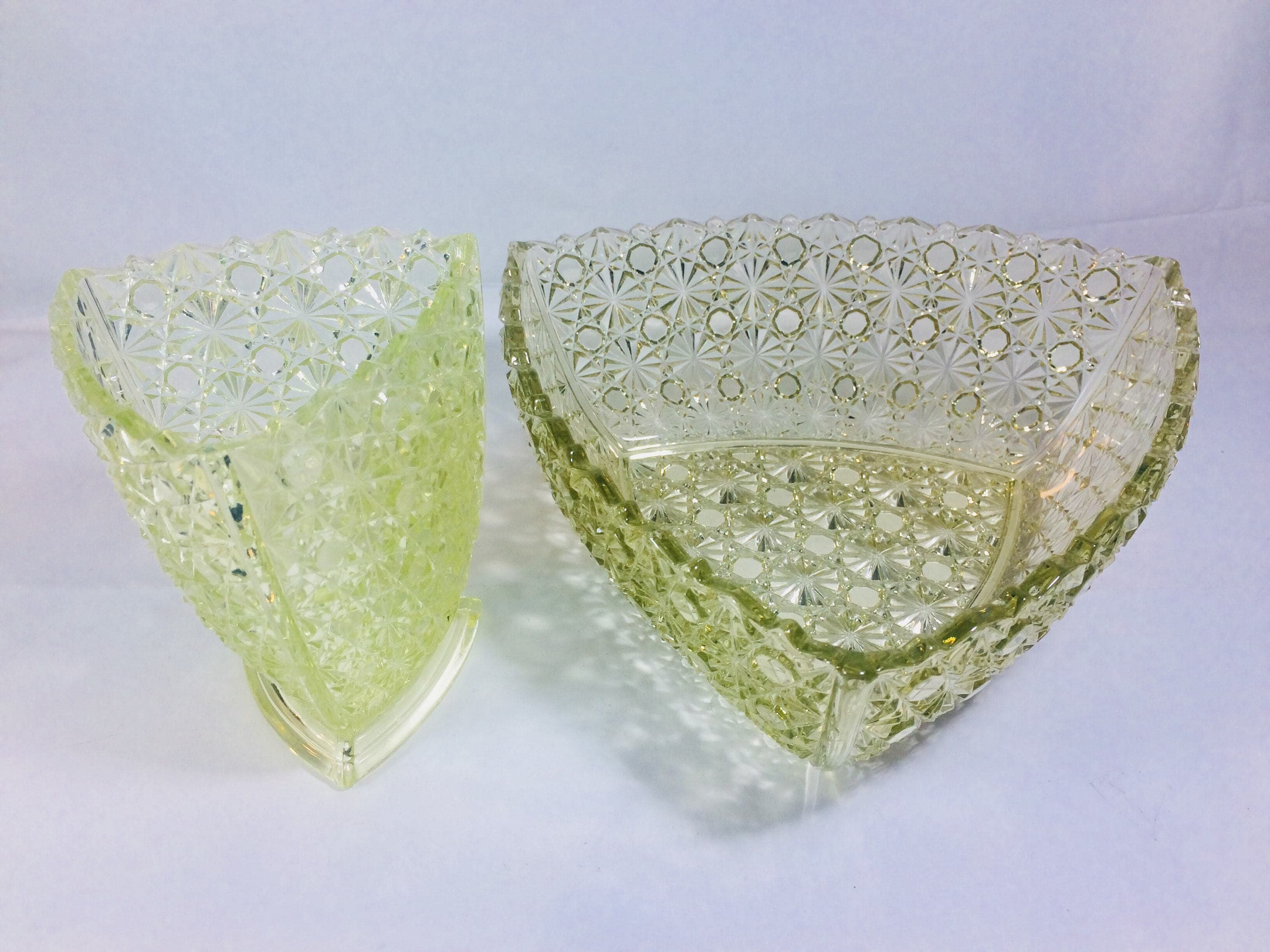 Vaseline Glass Dish, Pair of Two. Three Sided Dish. Triangle Dish ...