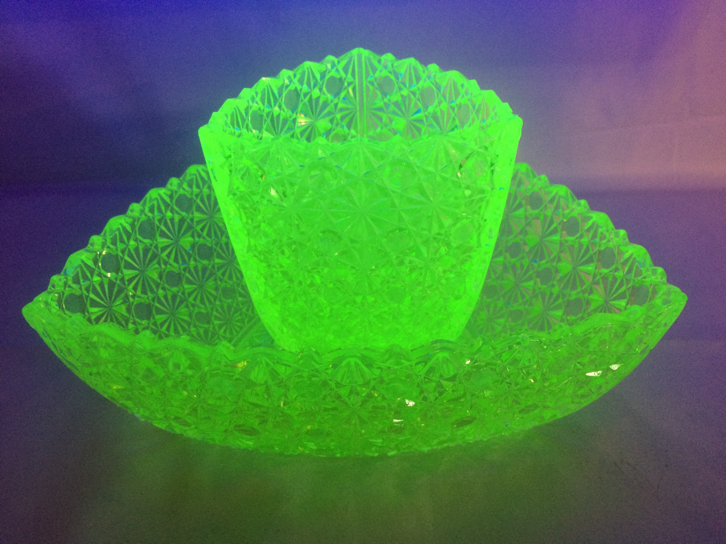 Vaseline Glass Dish, Pair of Two. Three Sided Dish. Triangle Dish ...
