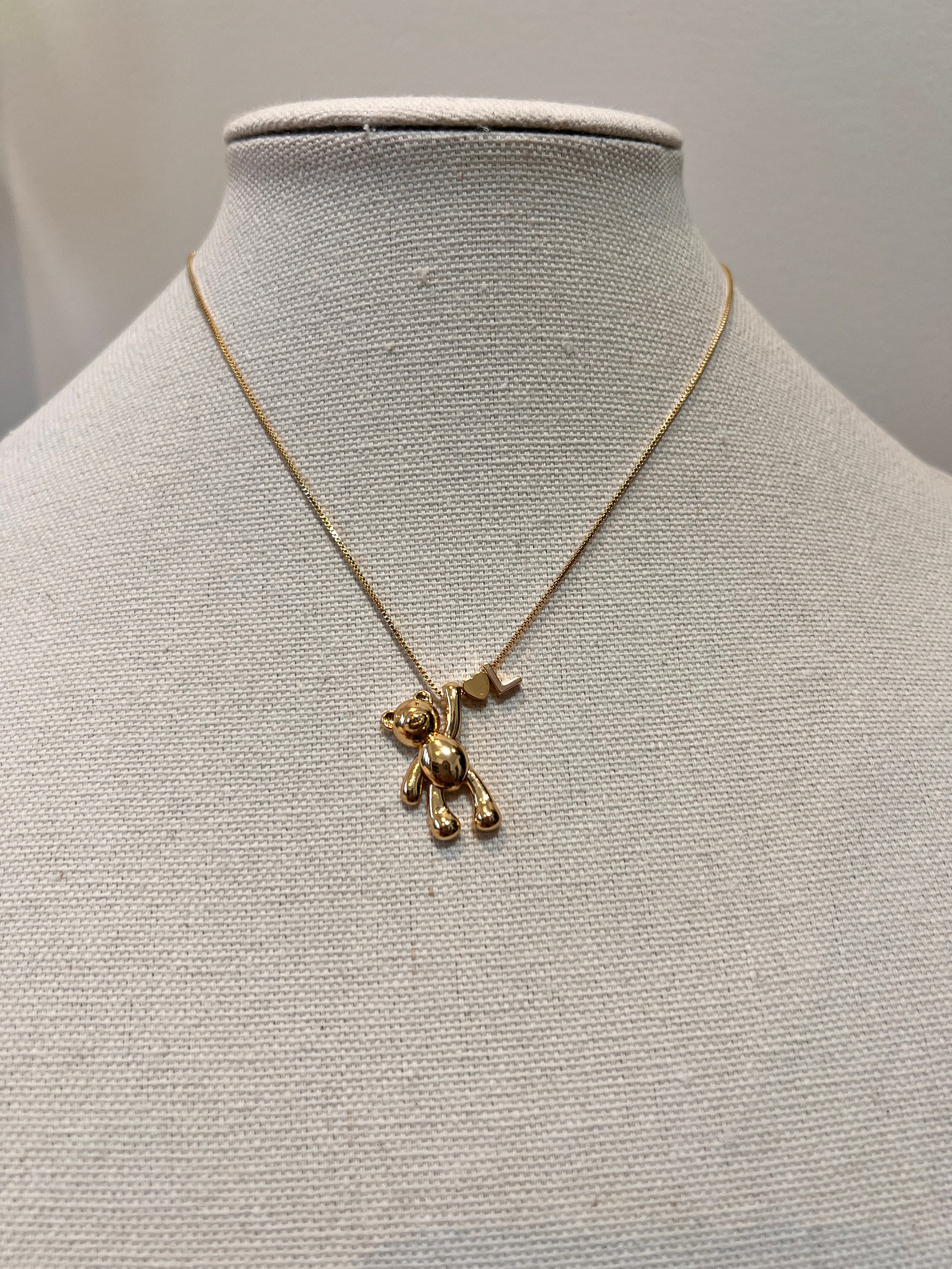 Teddy Bear Initial Necklace,teddy Bear Necklace,gold Teddy Necklace,for ...