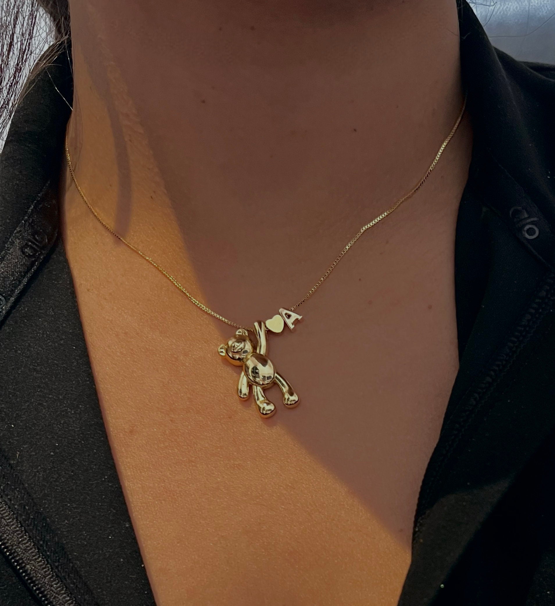 Teddy Bear Initial Necklace,teddy Bear Necklace,gold Teddy Necklace,for ...