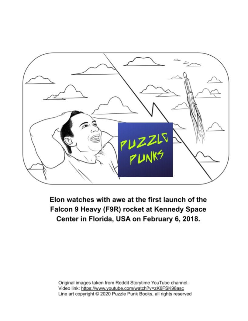 Printable Coloring Page of Elon Musk Watching the Epic First Launch of ...