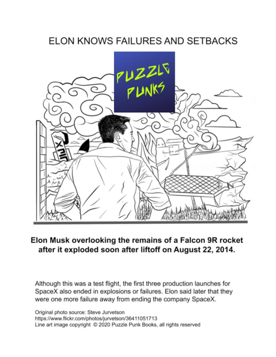 Printable Coloring Page of Elon Musk Surveying the Crash Site of the ...