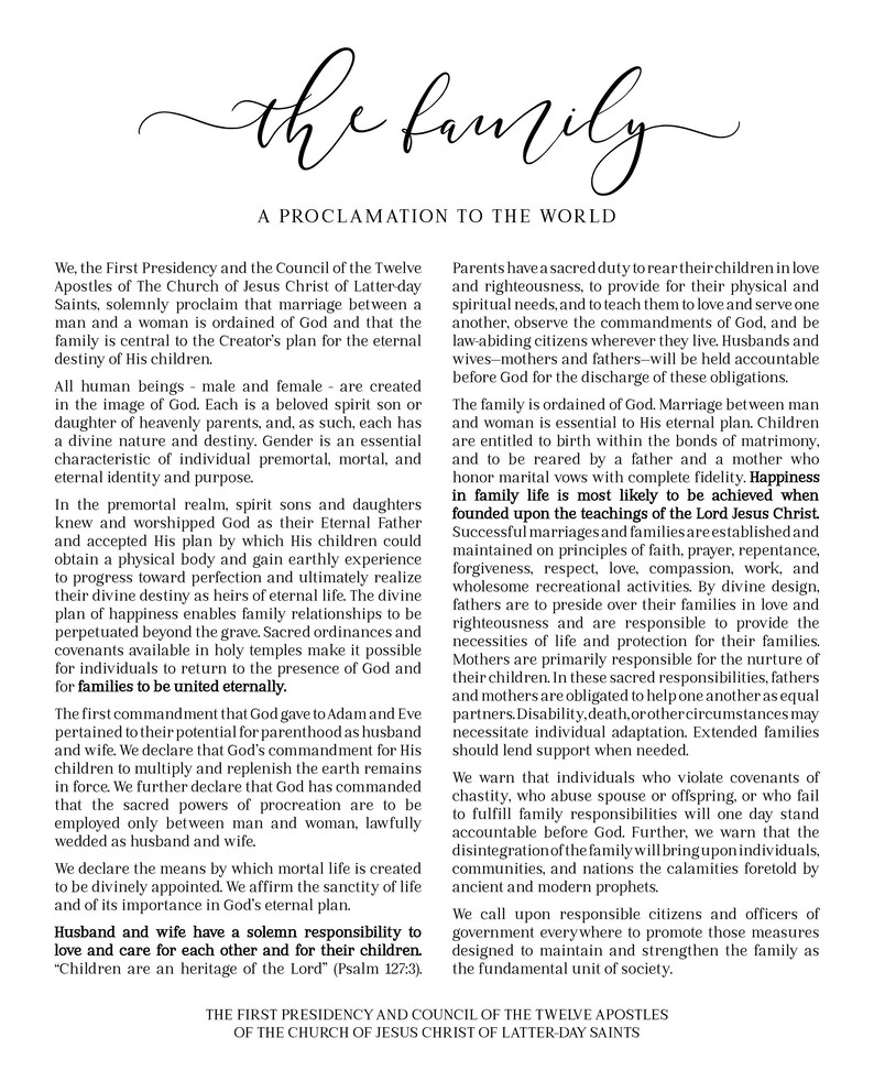 The Family Proclamation Print | LDS Poster | LDS Family Proclamation ...