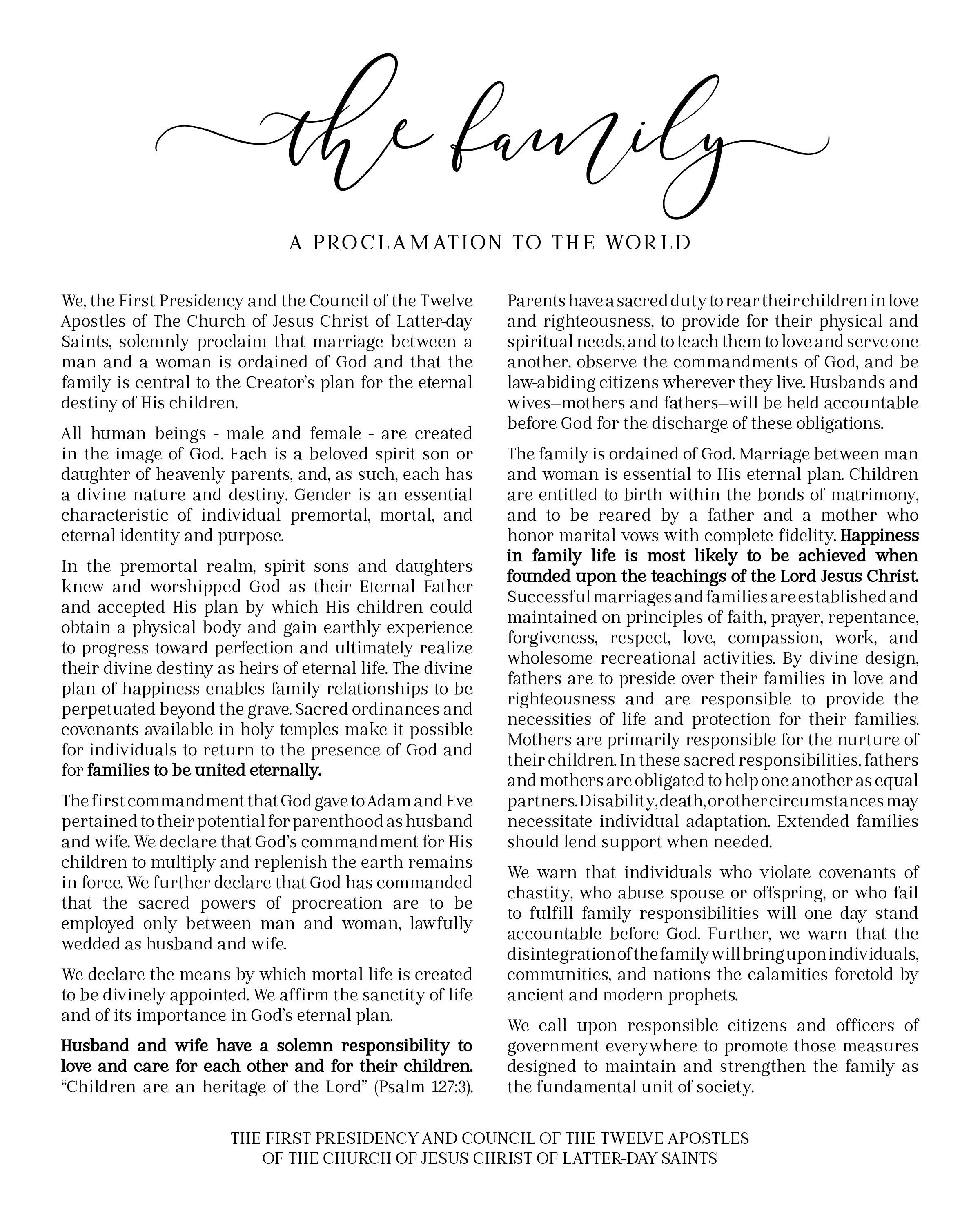 The Family Proclamation Print | LDS Poster | LDS Family Proclamation ...
