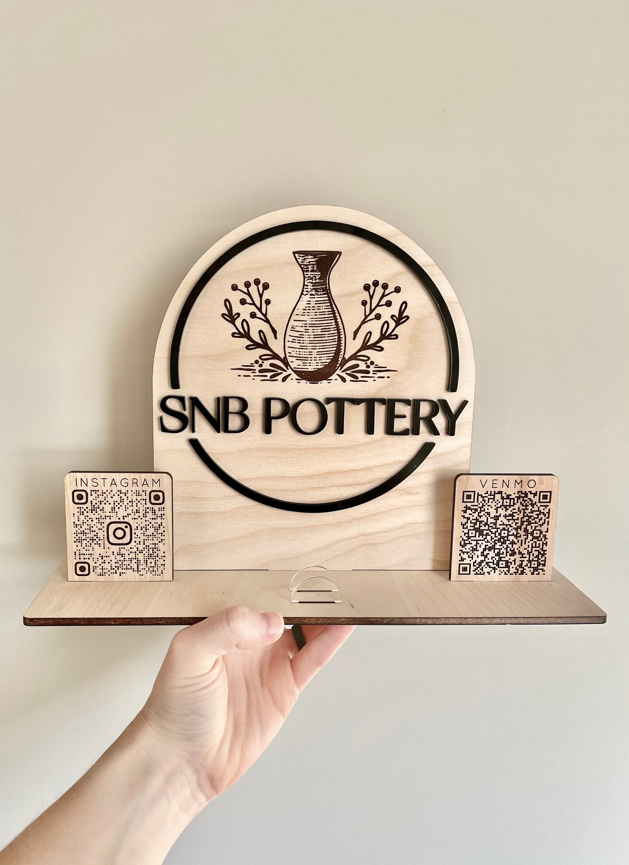 Arch Custom Logo Business Sign - Wooden, QR Codes, Business Card Holder ...