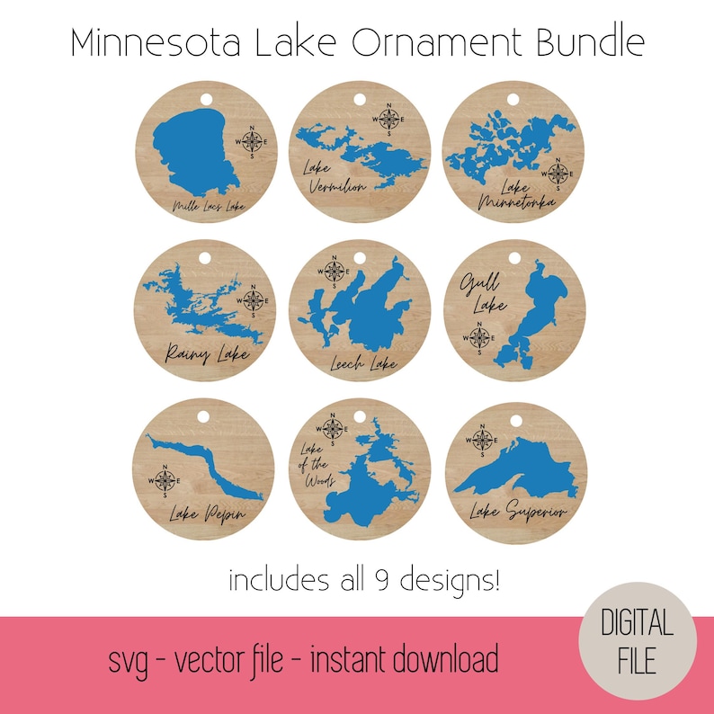 Minnesota (MN) Lake Ornaments 3D - Digital Download - Vector SVG File ...