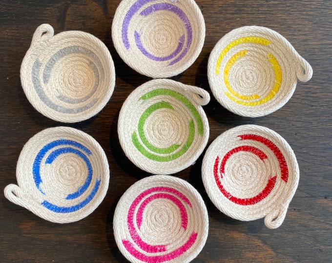Solid Colors Tiny Rope Bowls With Fabric Accents Small - Etsy