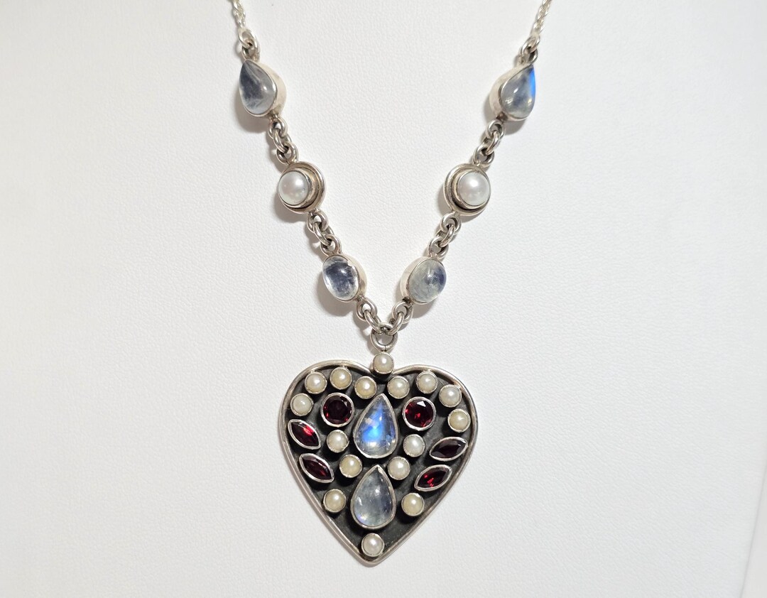 Nicky Butler Sterling Silver Heart Moonstone Garnet and Pearls Necklace ...