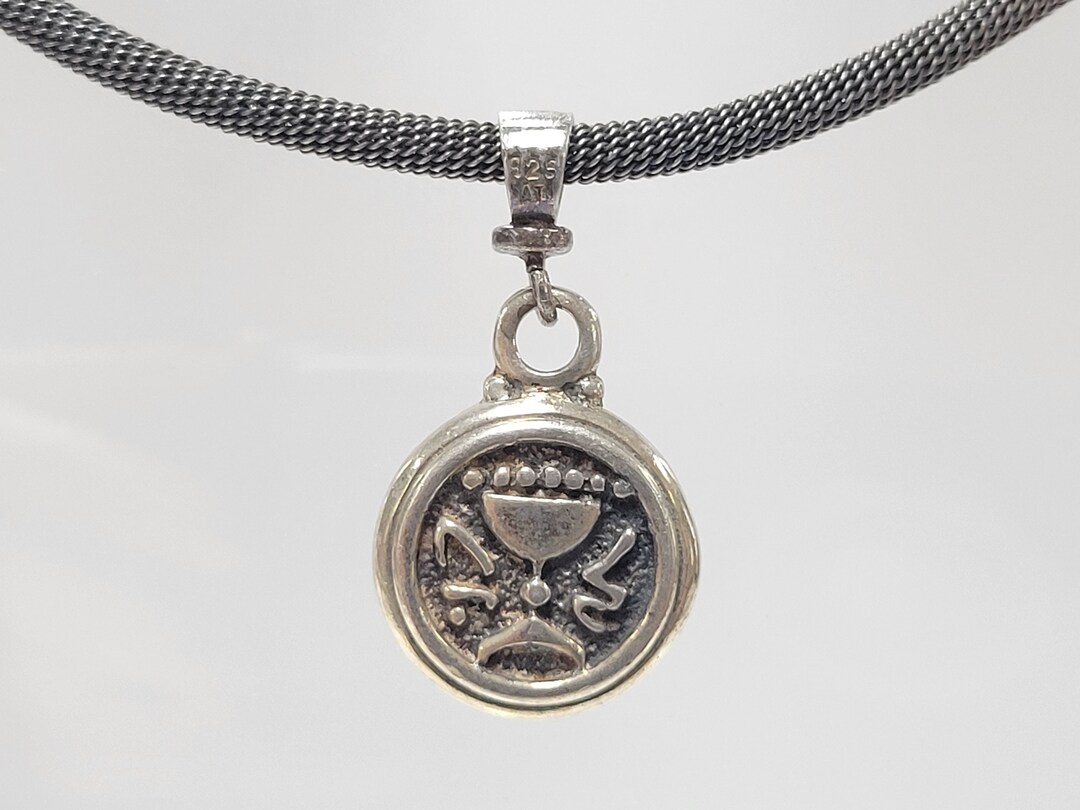 Sterling Silver Mesh Choker Chain Necklace With Double Sided Pendant ...