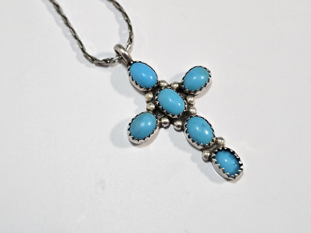 Lenora Begay Navajo Sterling Silver Turquoise Cross Pendant on ...