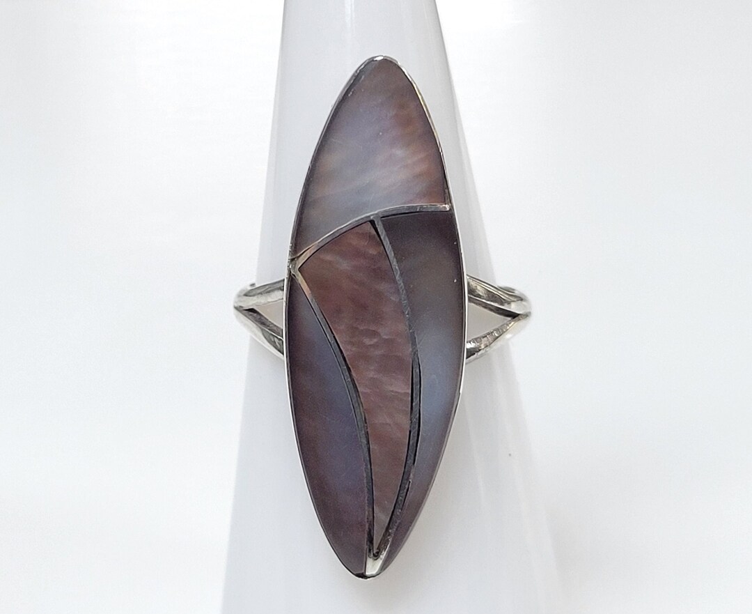 Sterling Silver Elongated Brown Mother of Pearl Ring Size 7 E44 - Etsy